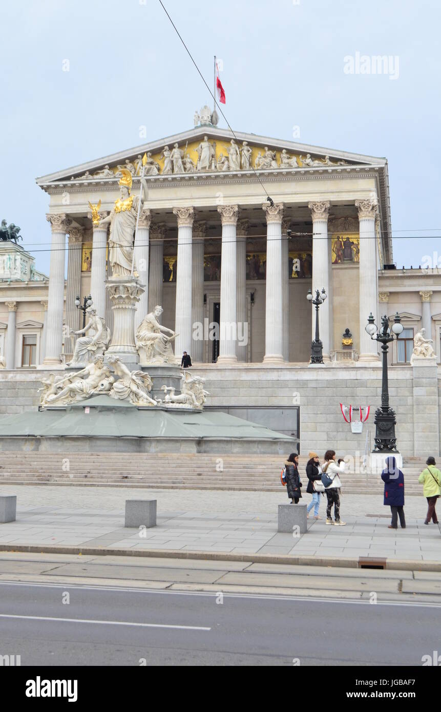 Portrait Street View of Austrian Parliament Building in Vienna, Austria ...