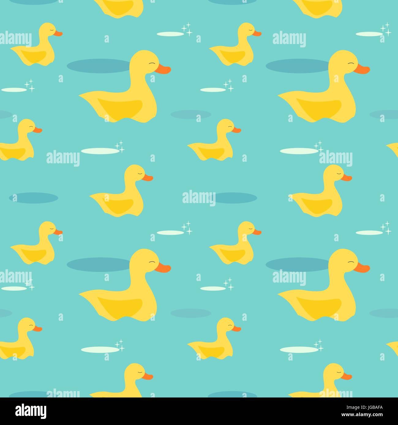 cute cartoon yellow ducks in the water seamless vector pattern ...