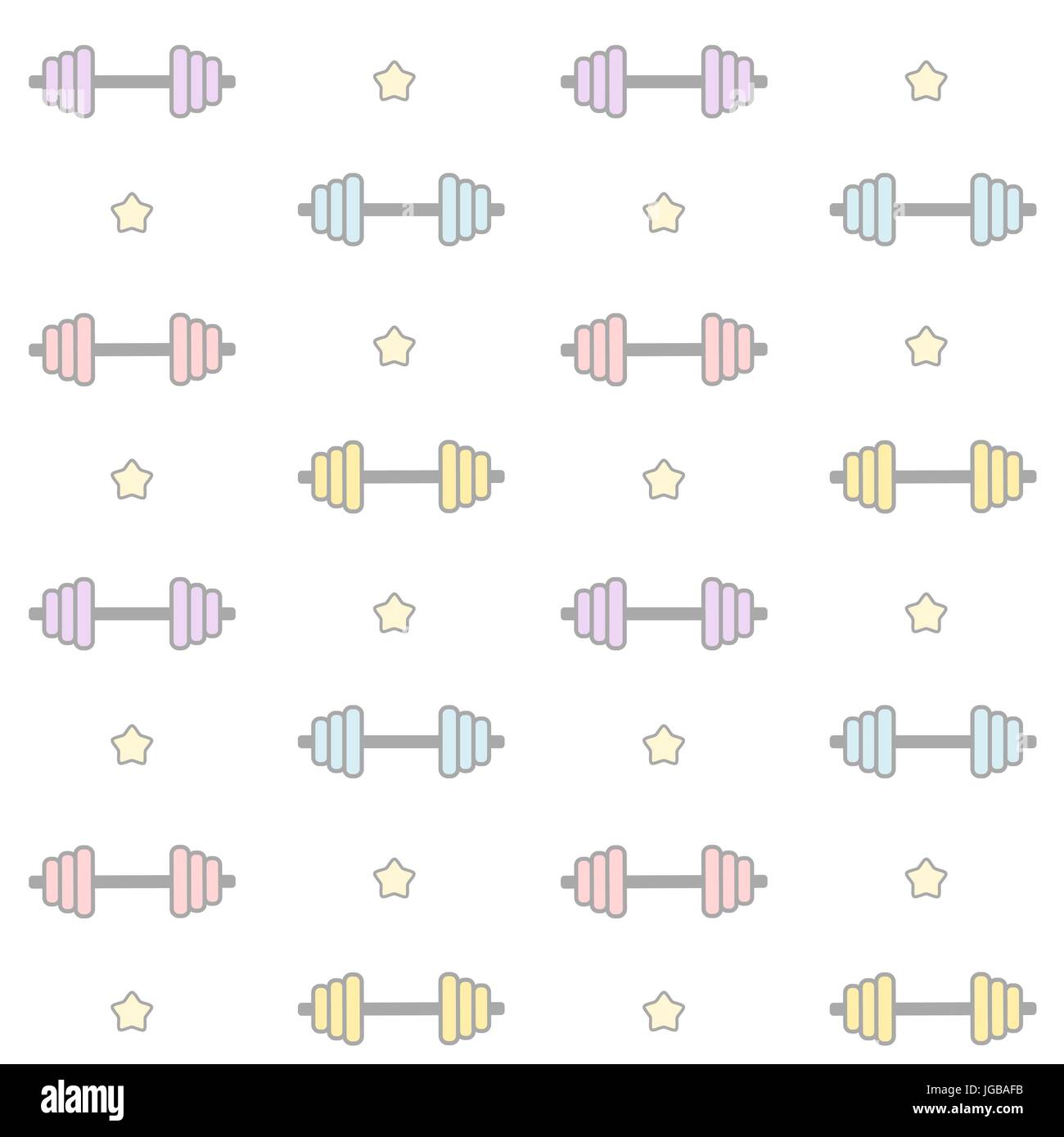 cute cartoon colorful dumbbell seamless vector pattern background ...