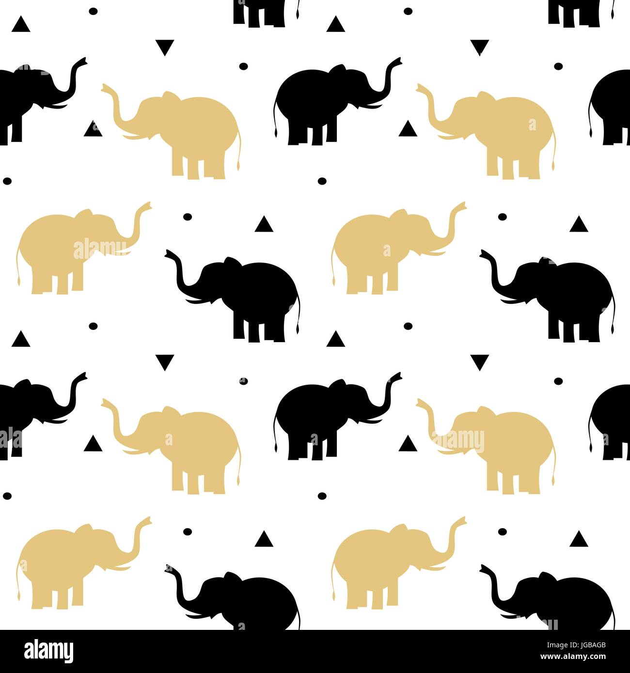 cute black and gold elephants seamless vector pattern background ...
