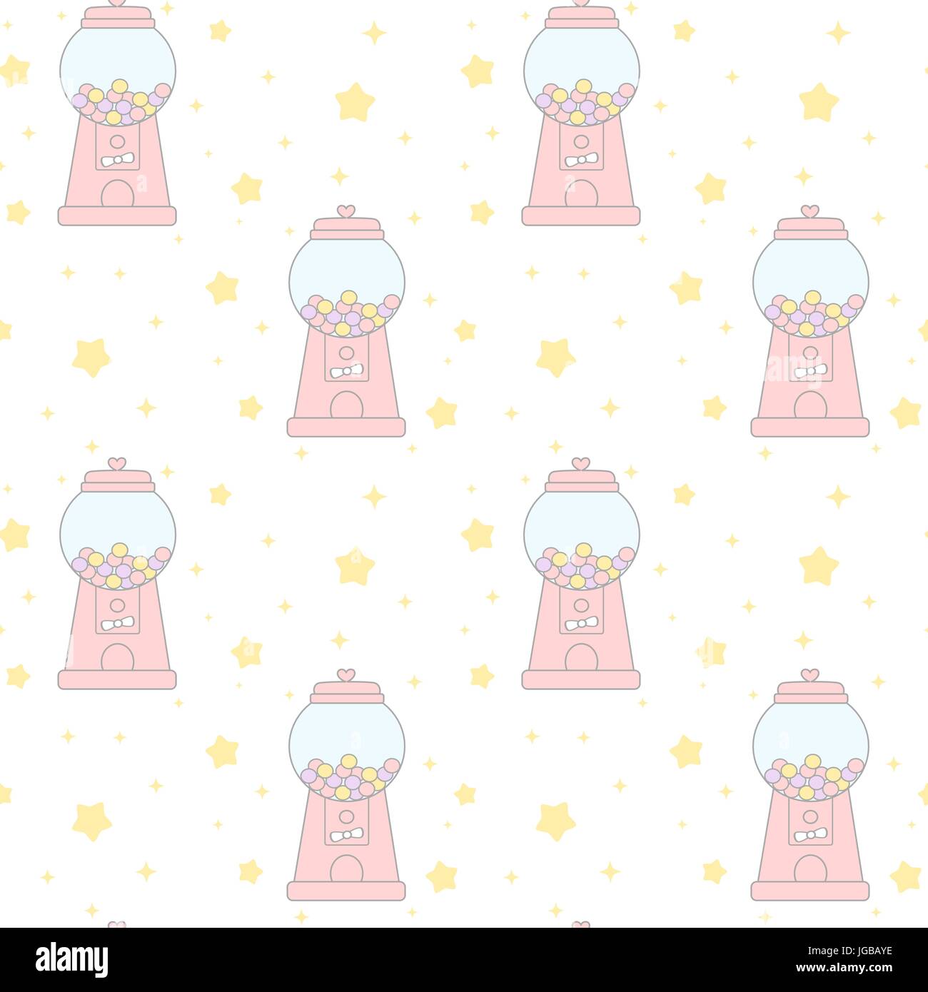 cute pink cartoon gumball machine seamless vector pattern background ...