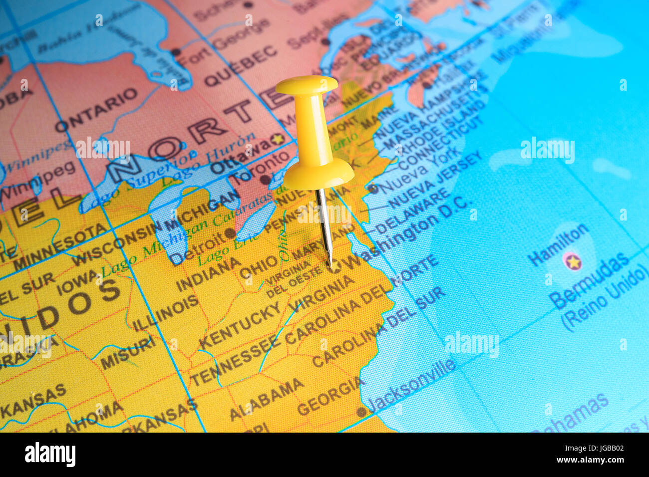 Washington pinned on a map of America Stock Photo - Alamy
