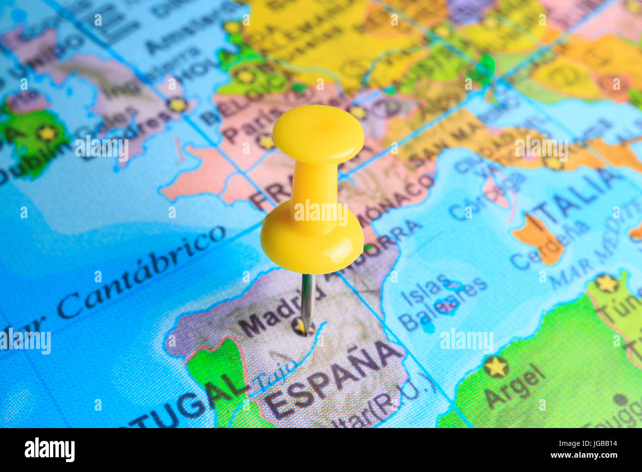 Spain pinned on a map of Europe Stock Photo - Alamy