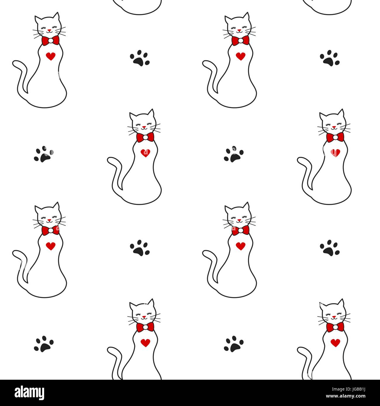 cute lovely black white red cat seamless vector pattern background ...