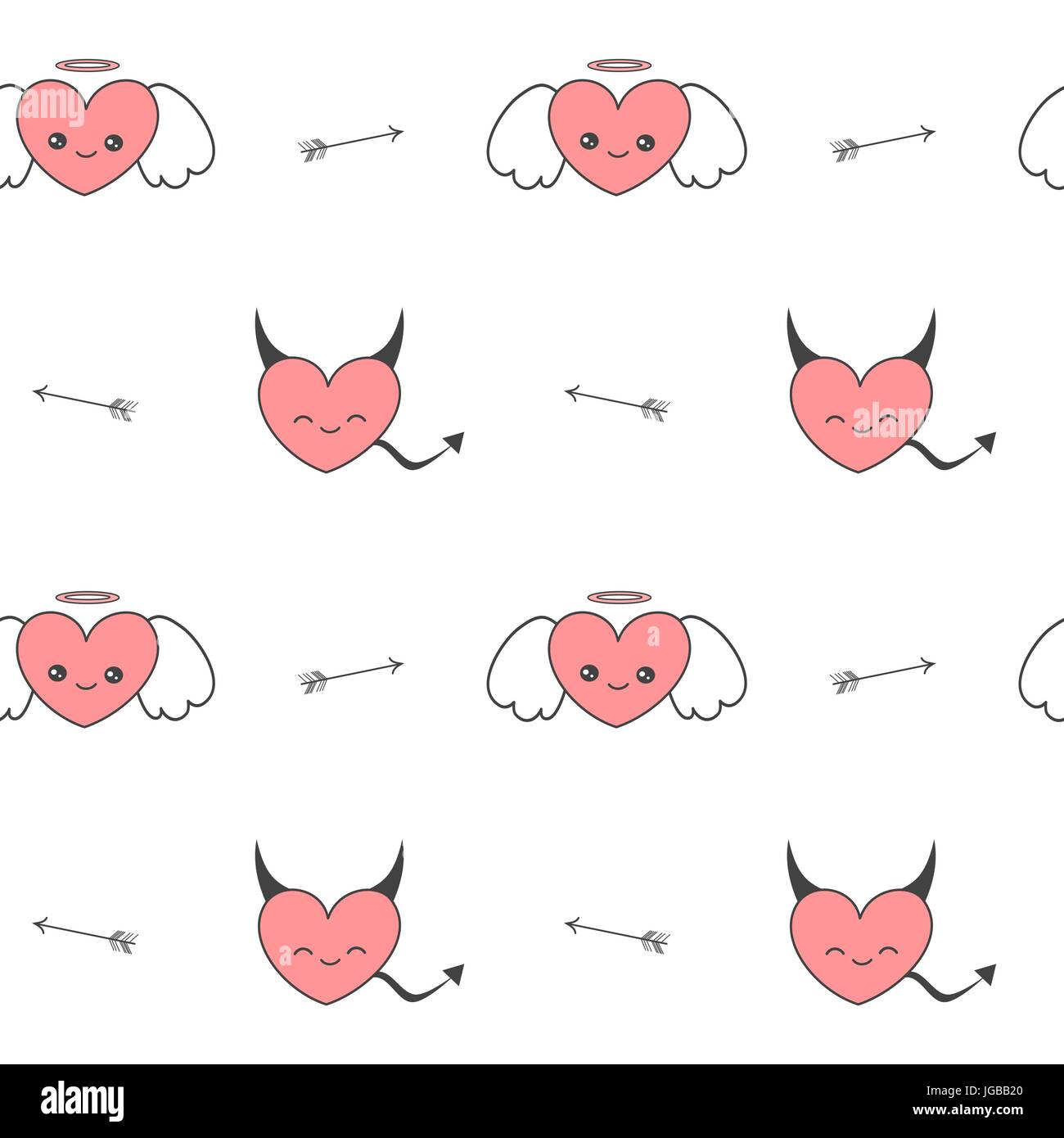 cute cartoon angel and devil hearts seamless vector pattern background ...