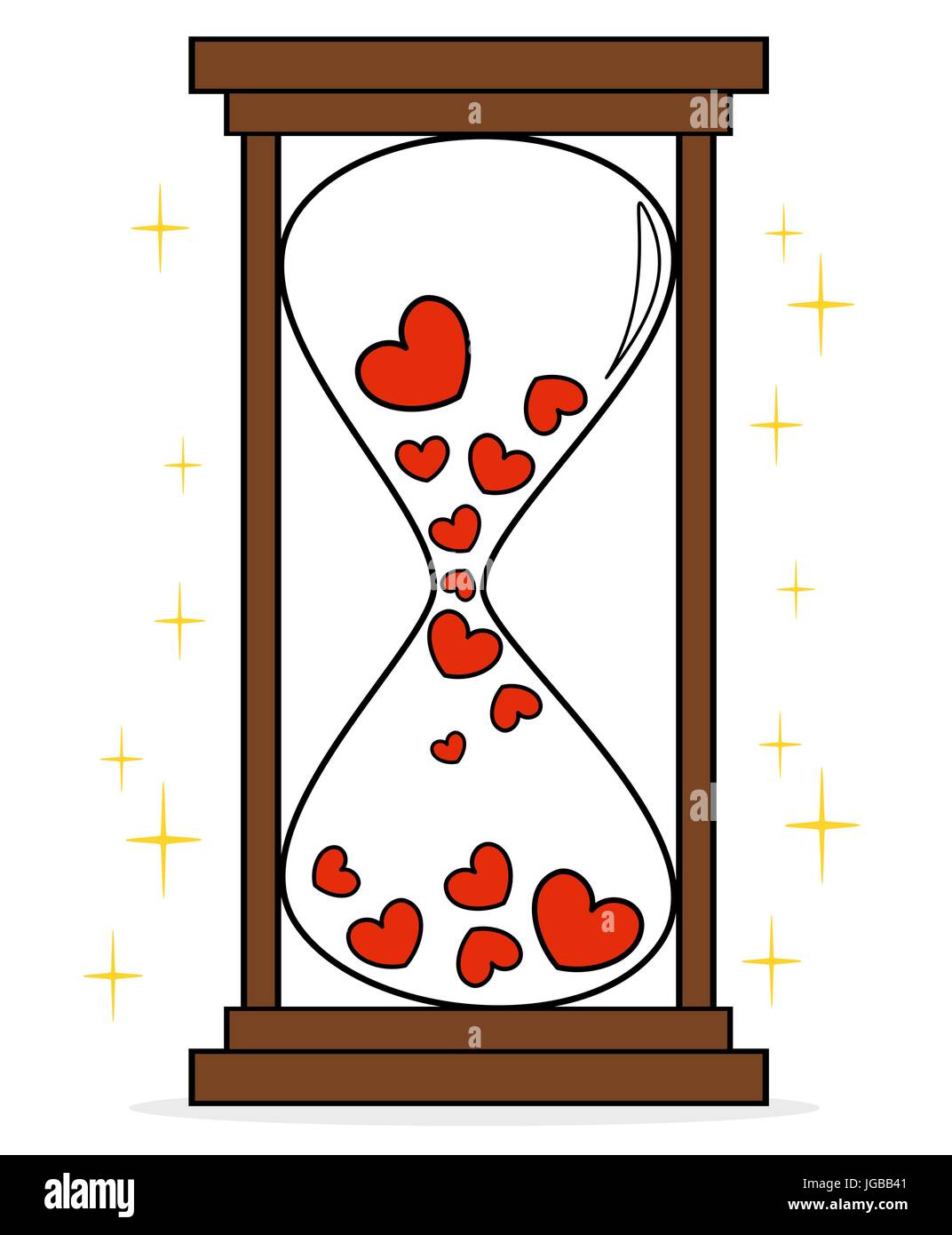 cute cartoon hourglass with hearts concept vector illustration Stock ...