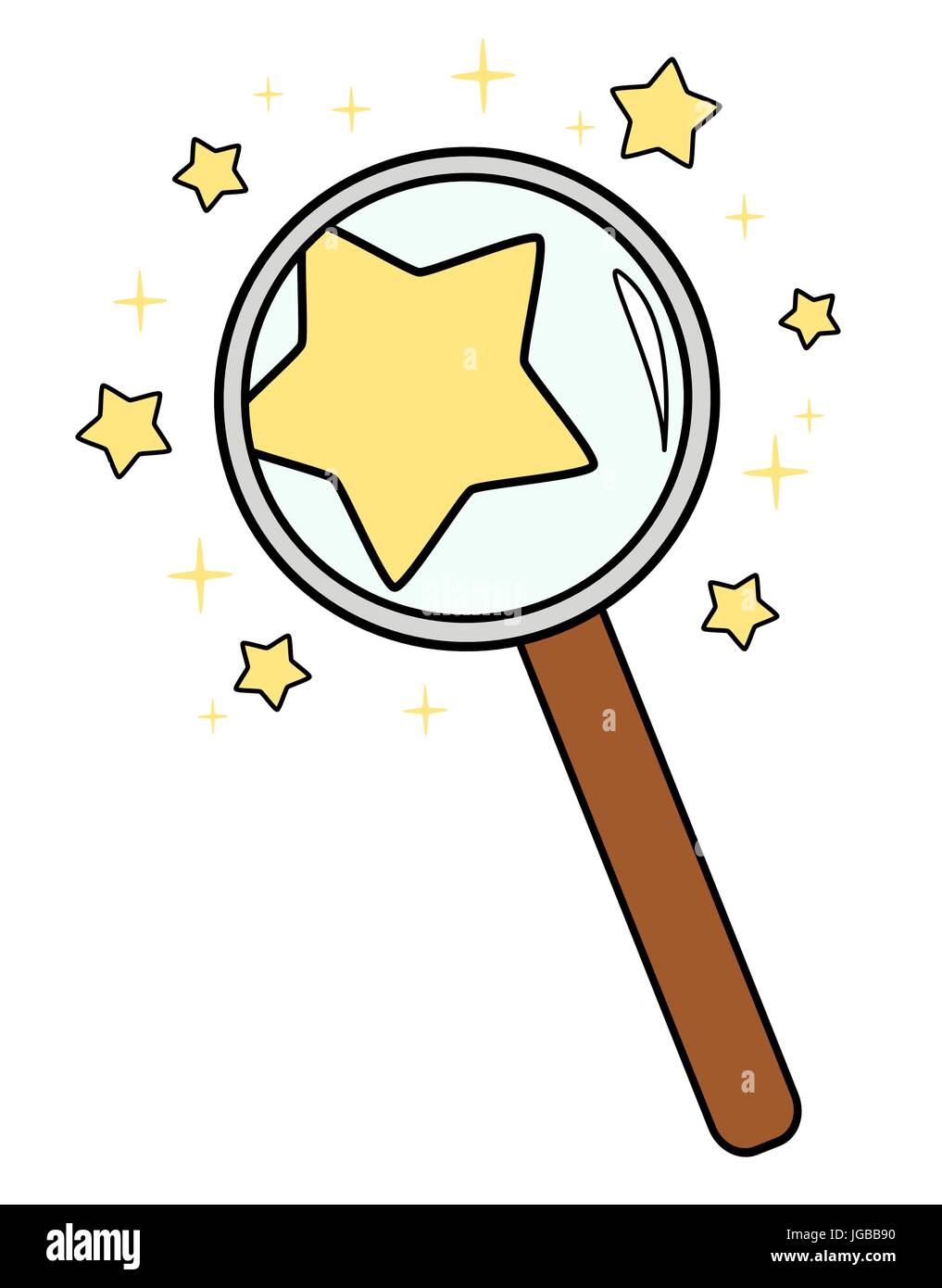 cartoon magnifying glass with cute stars vector concept illustration ...