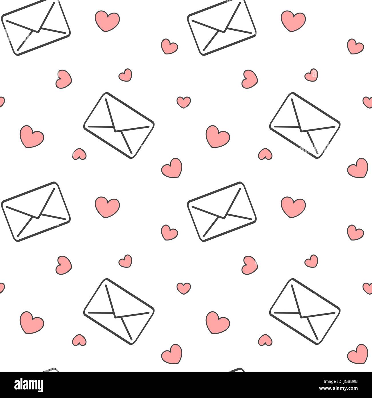 black and white love mail letters with red hearts seamless vector ...