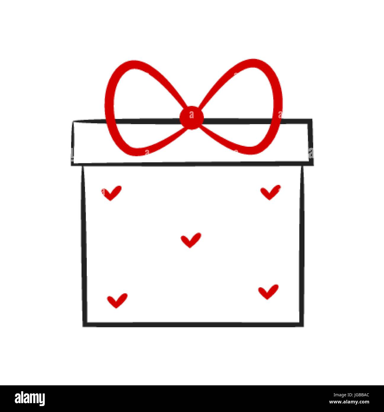 cute lovely hand drawn black white red gift box linear vector ...