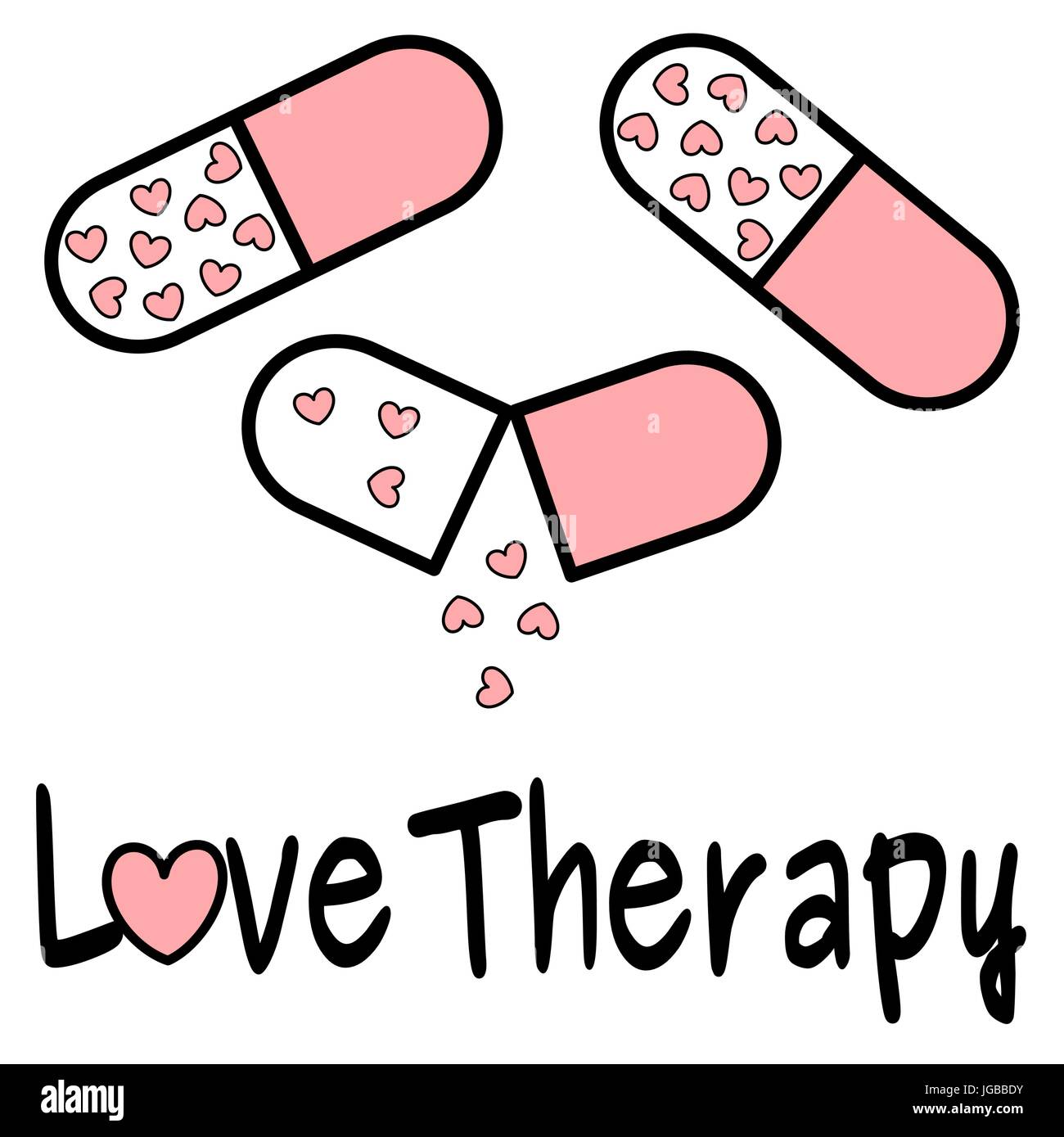 love therapy concept vector background illustration with heart pills ...