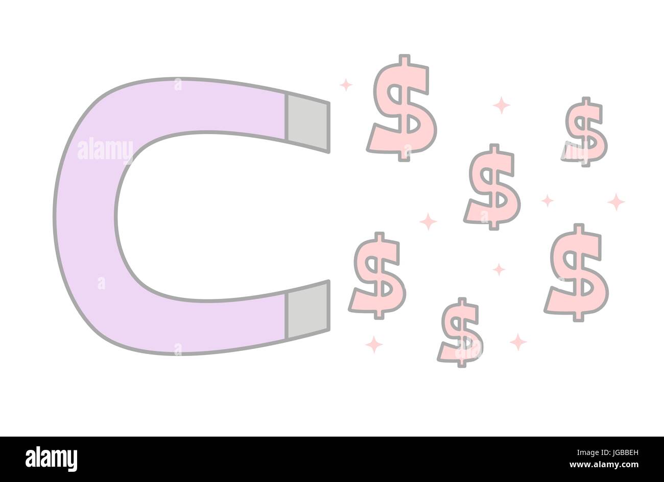 cute cartoon magnet attracting money business concept vector ...