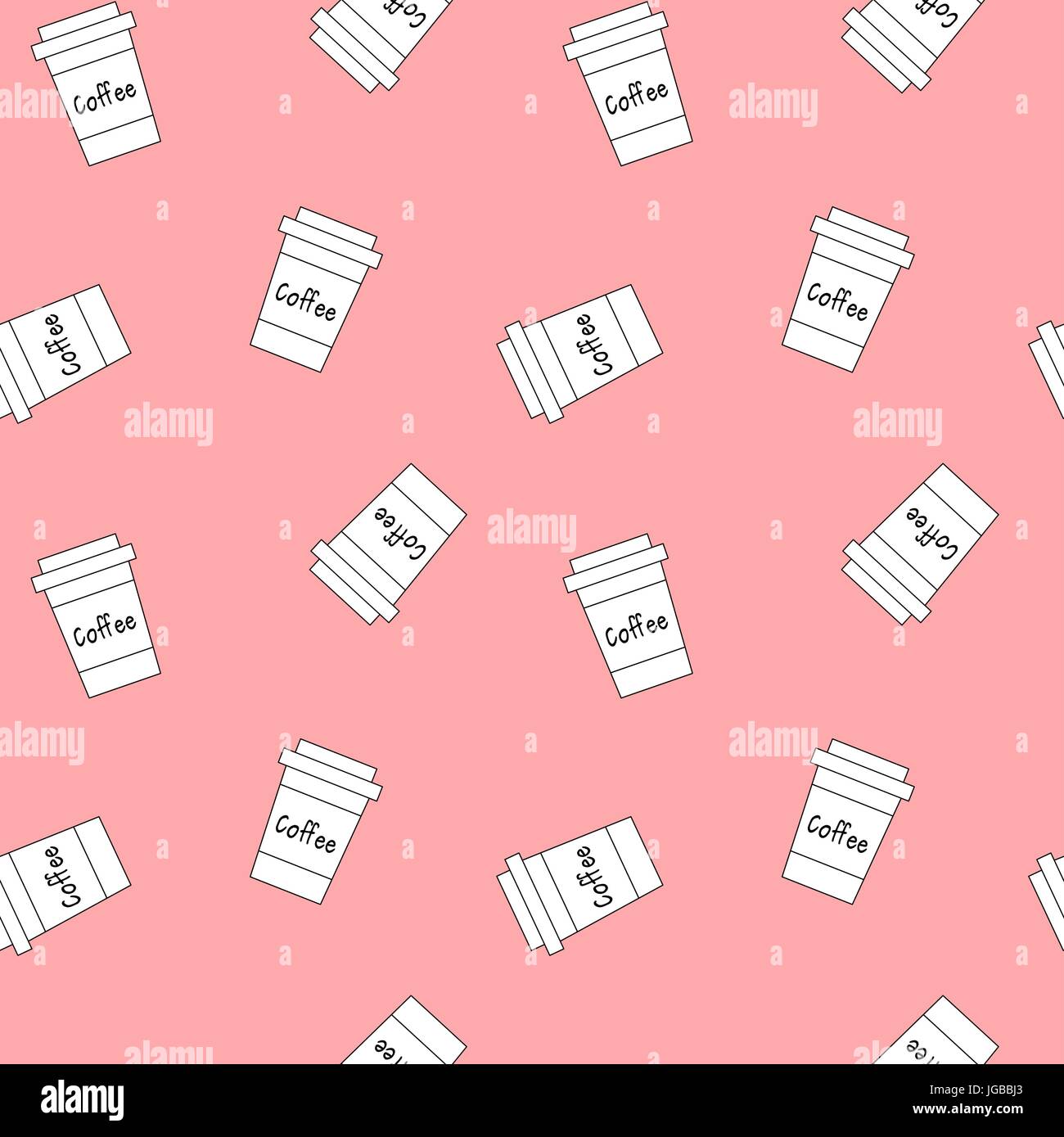 cute white cartoon paper cup coffee on pink background seamless vector ...