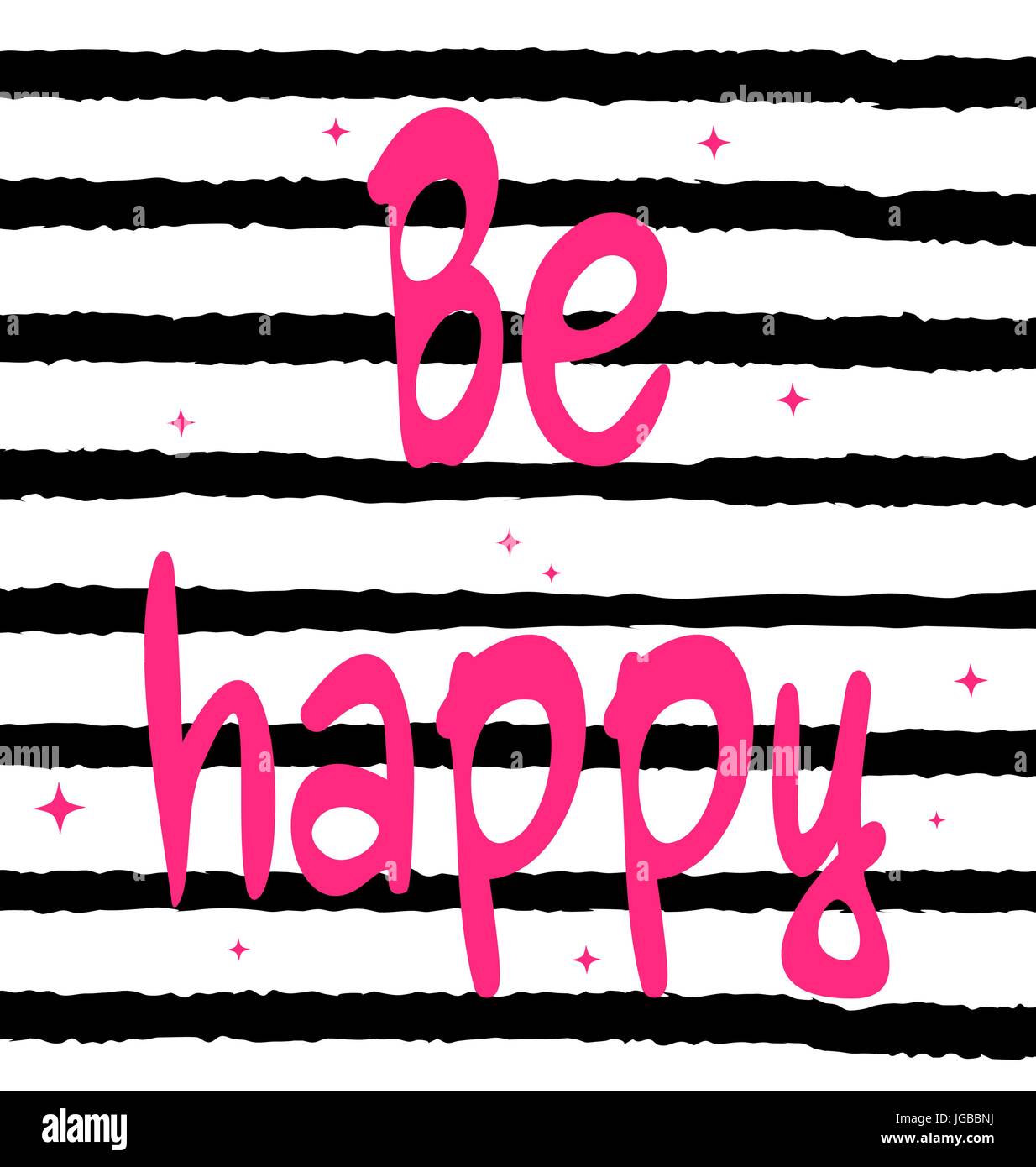cute hand drawn pink be happy lettering inspirational quote vector card ...