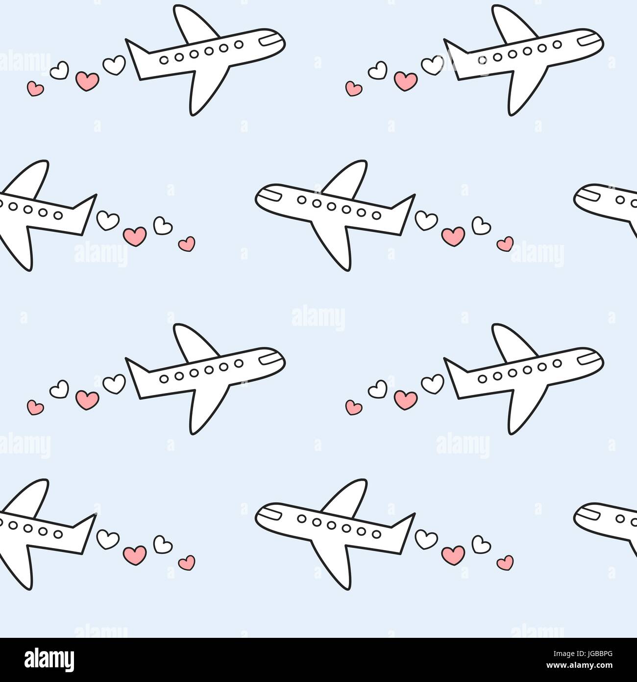 cute lovely and romantic airplane with hearts in the sky seamless ...