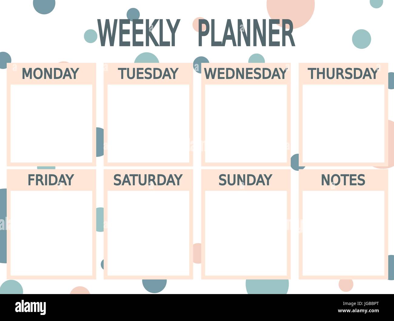cute blue pink vector printable weekly planner with circles Stock ...
