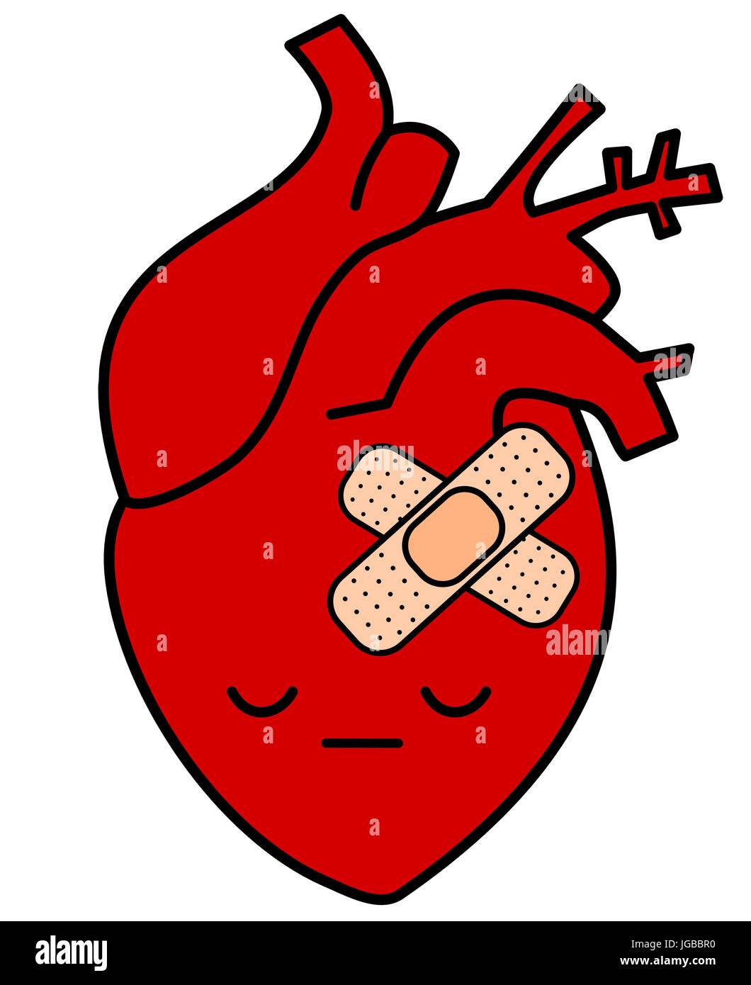 cute cartoon sad human heart with plaster concept vector illustration ...