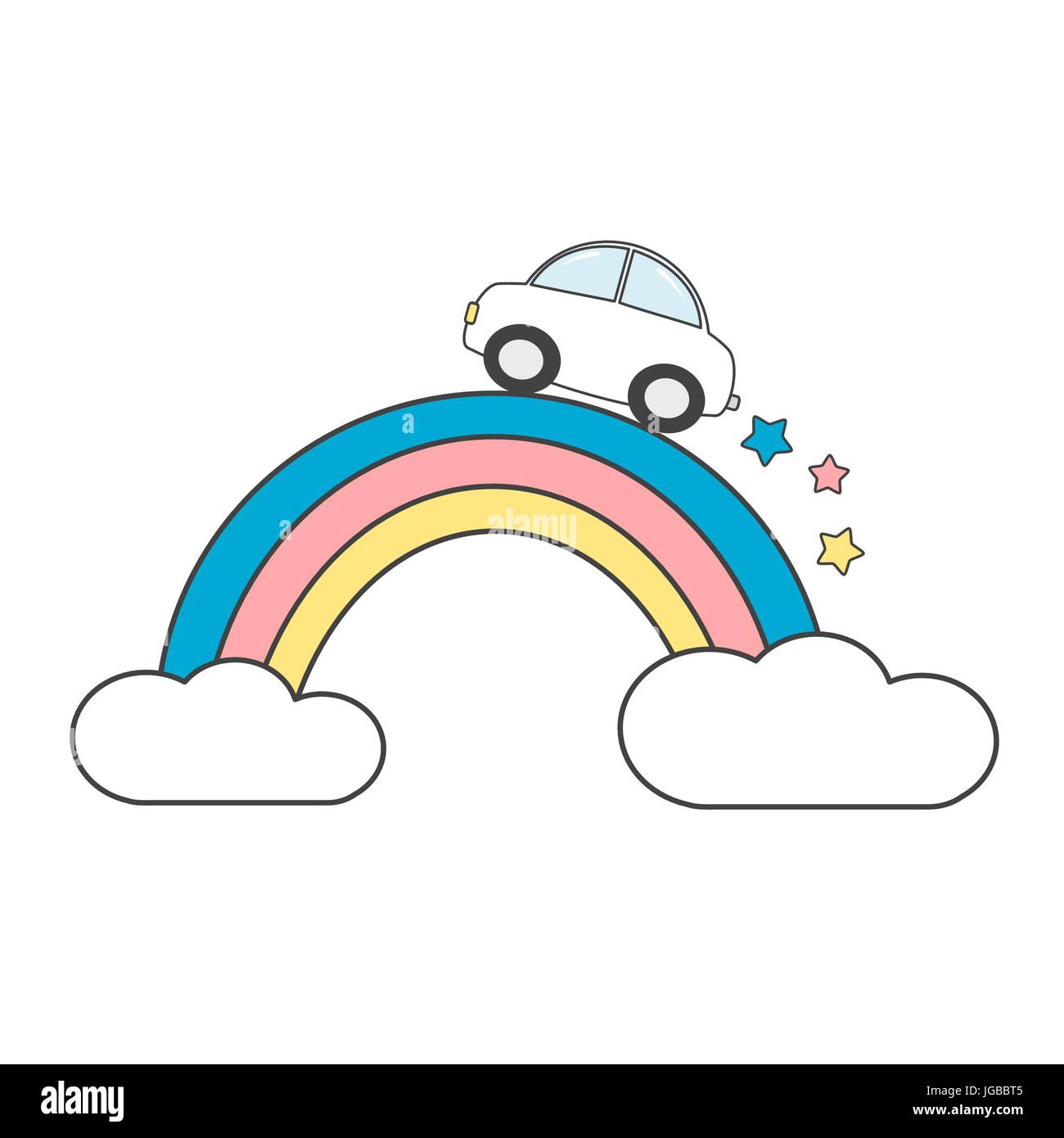 cute cartoon car on colorful rainbow vector illustration Stock Vector ...