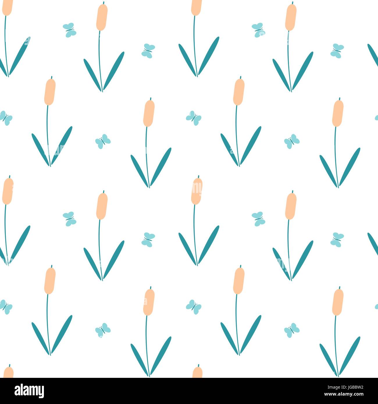cute seamless vector pattern background illustration with reeds Stock ...