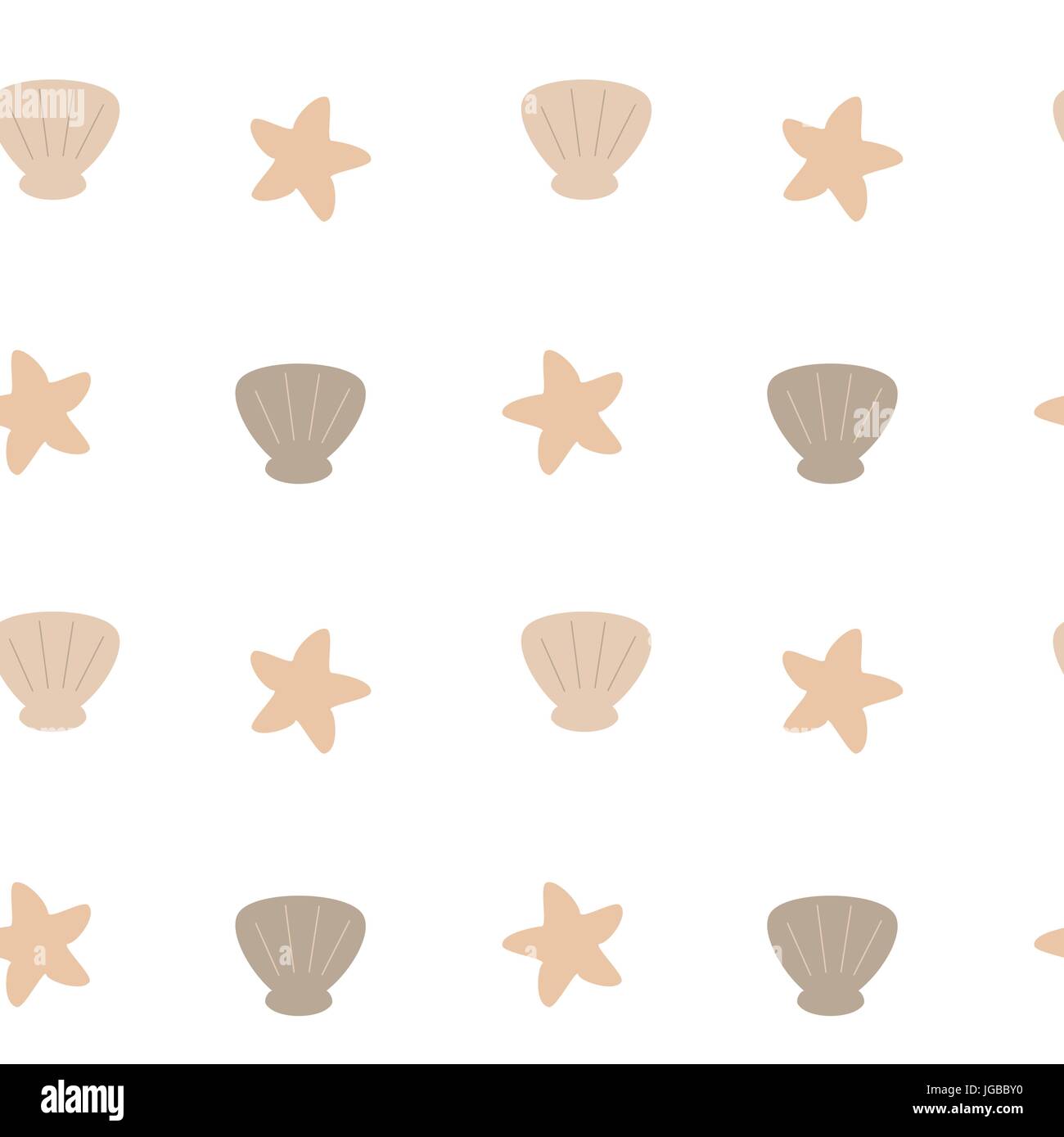 warm pastel colored shell and starfish on white background seamless ...