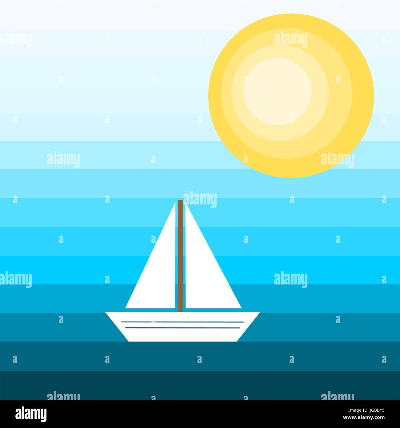 abstract sea and sky with sun and boat vector illustration background ...