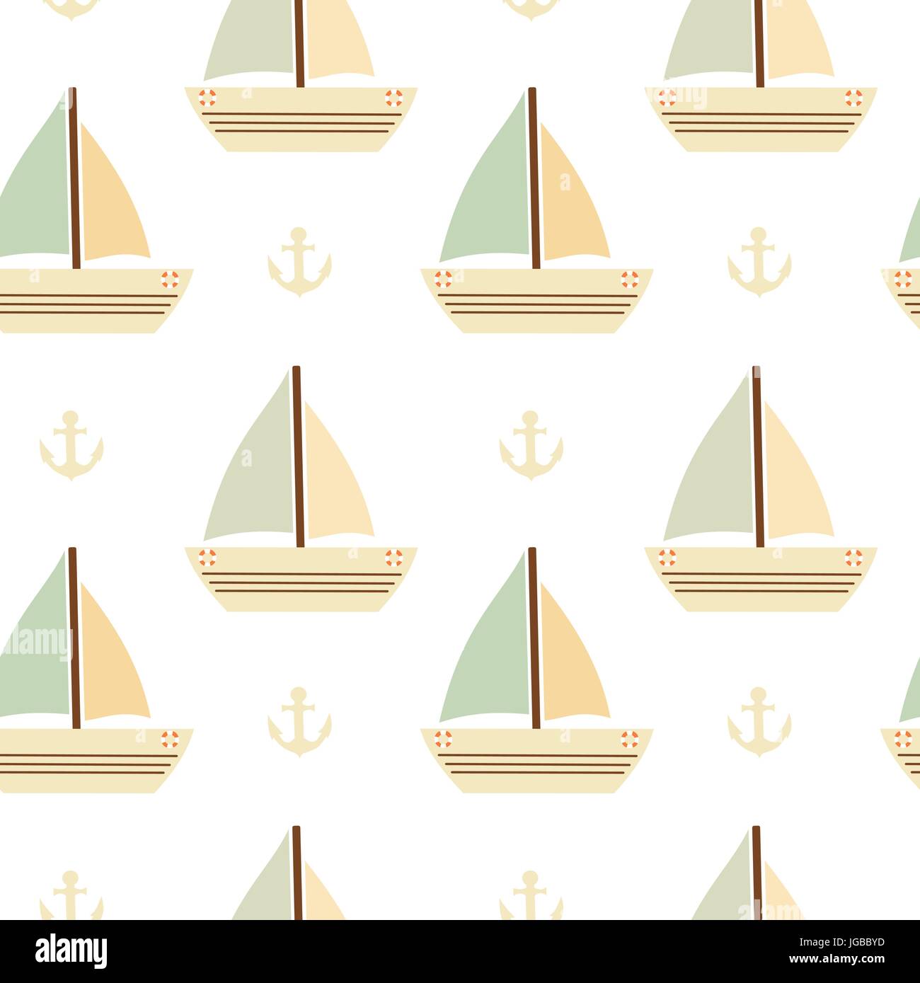 pastel boats with anchors seamless vector pattern background ...