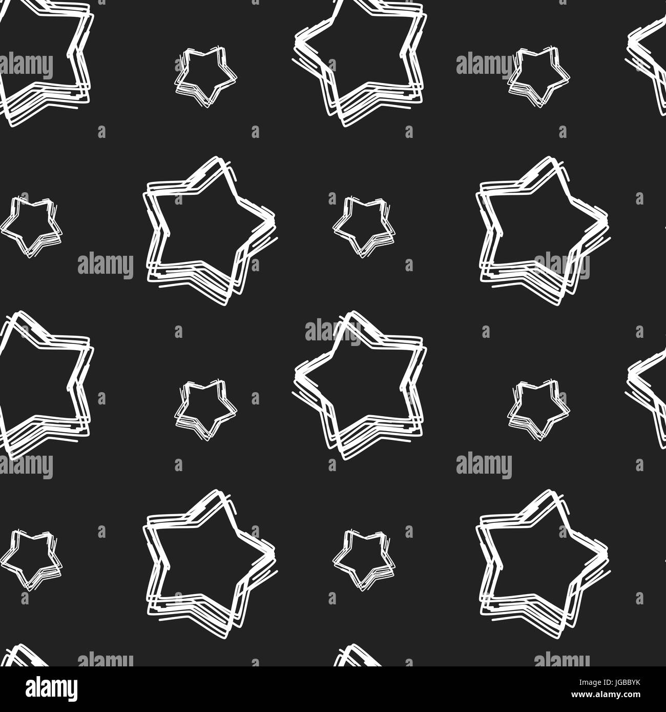 abstract black and white with sketch stars seamless vector pattern ...