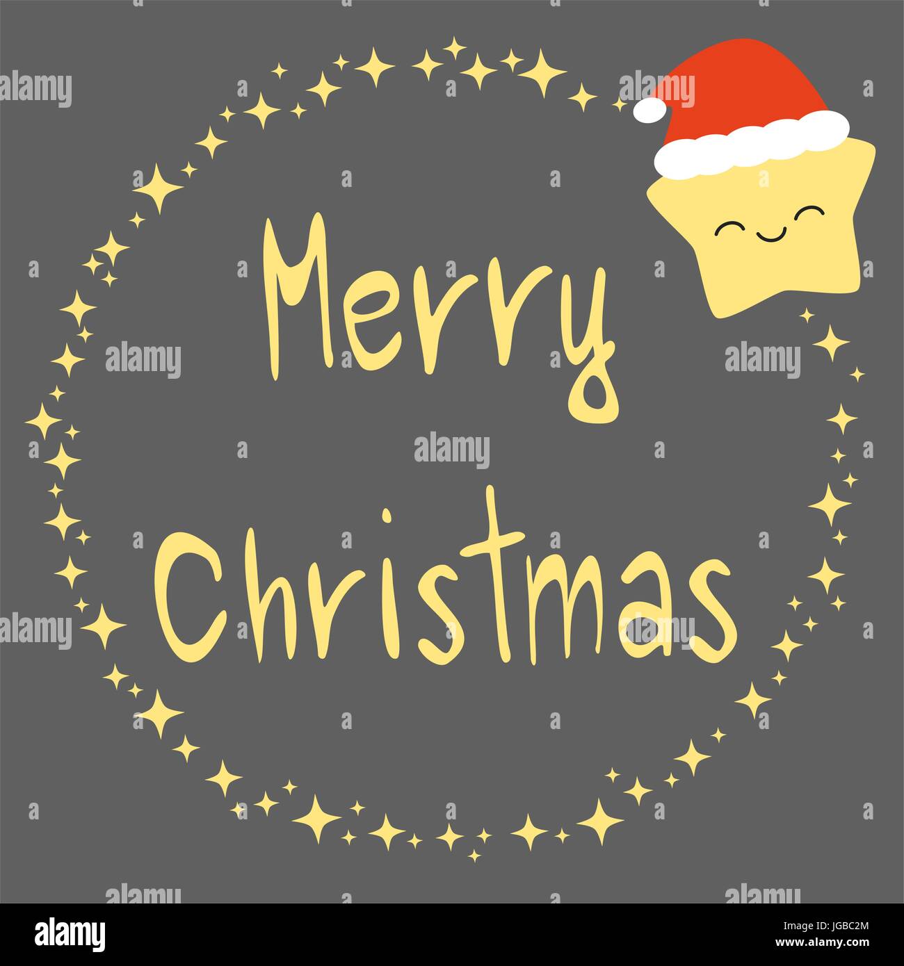 Cute Cartoon Hand Drawn Merry Christmas Lettering Greeting Vector Card