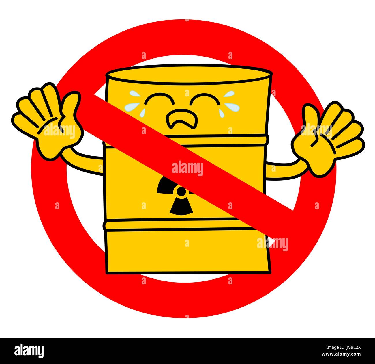 no road sign with cute sad cartoon toxic waste barrel concept vector ...