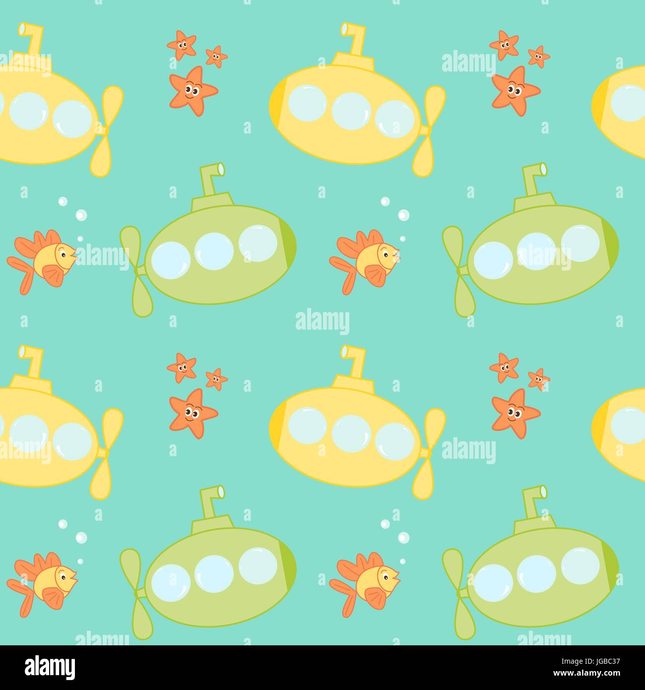 cute cartoon submarines under the sea seamless vector pattern ...