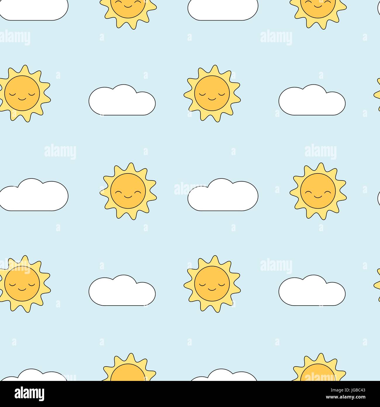 cute cartoon sun and clouds seamless vector pattern background illustration Stock Vector Image ...
