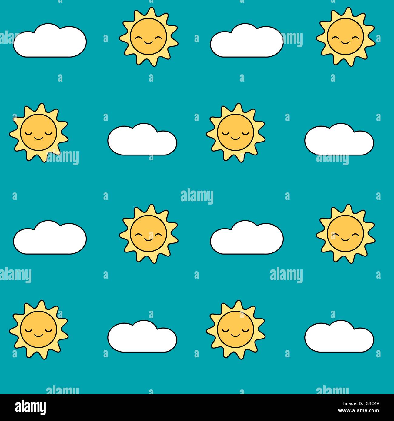 cute cartoon sun and clouds seamless vector pattern background illustration Stock Vector Image ...