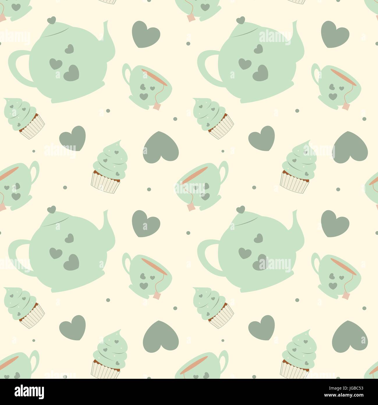 cute pastel cartoon tea set seamless vector pattern background ...