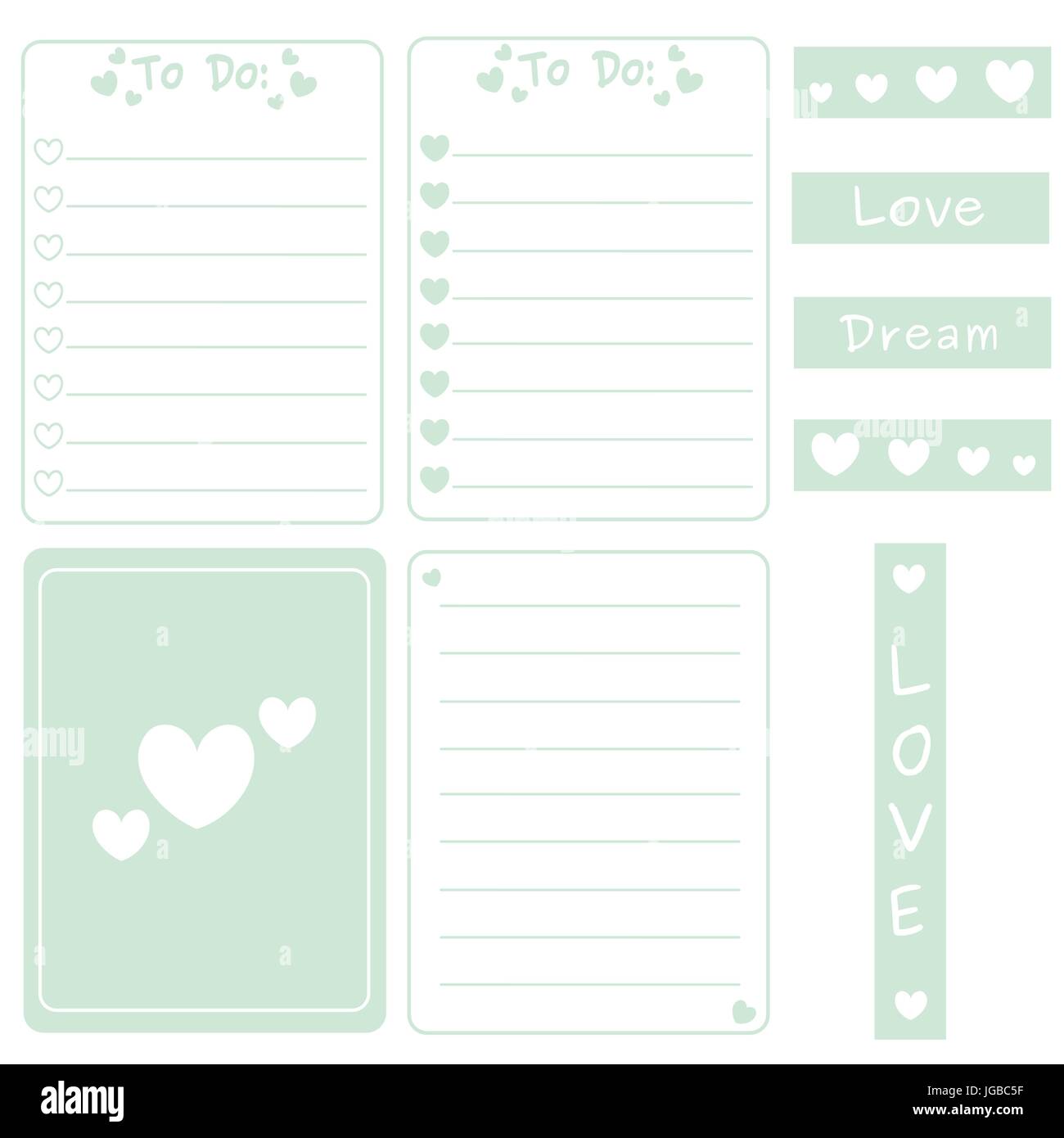 cute mint color vector set of printable template for cards, notes ...