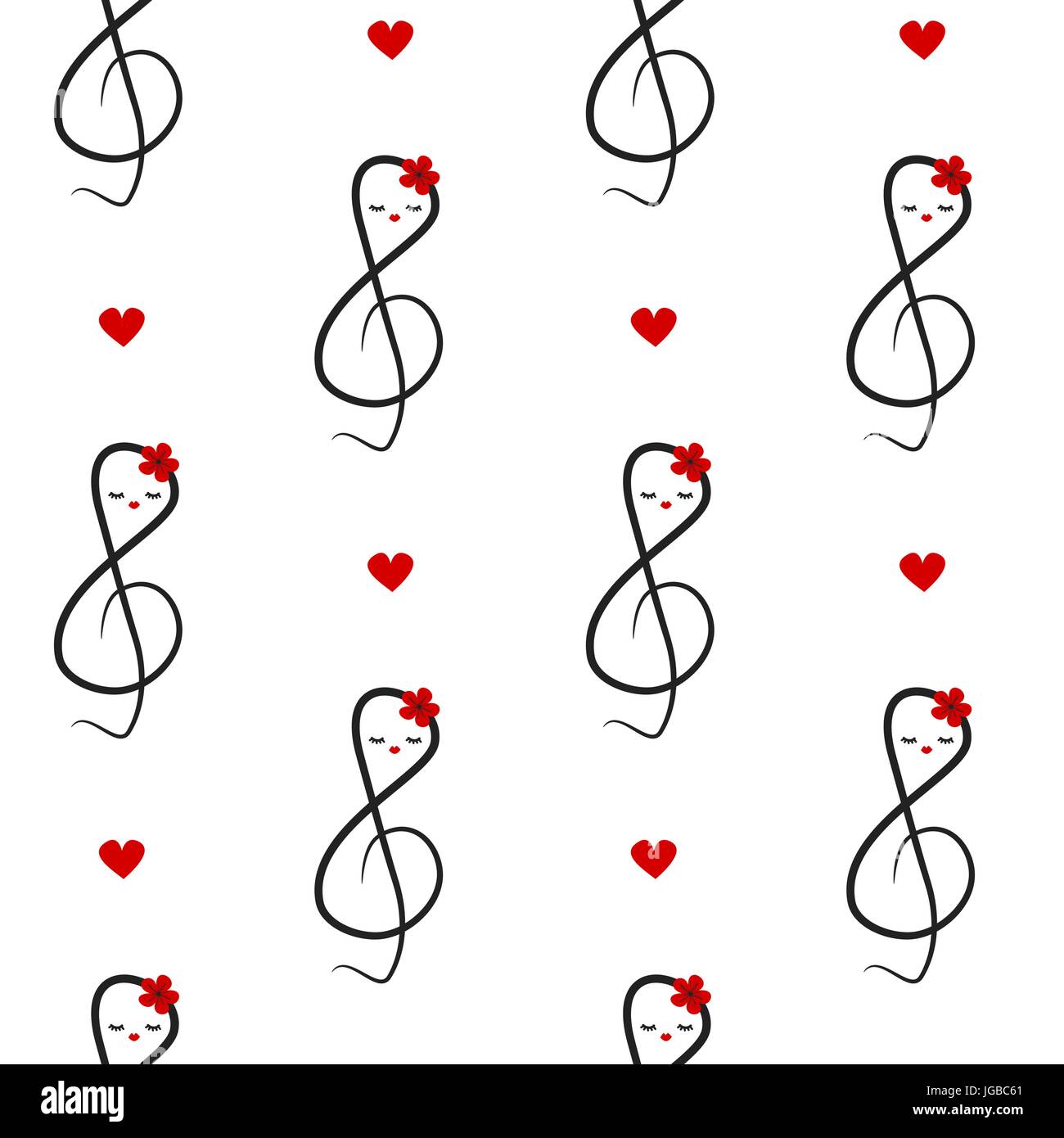 cute hand drawn cartoon vector treble clef seamless pattern background ...