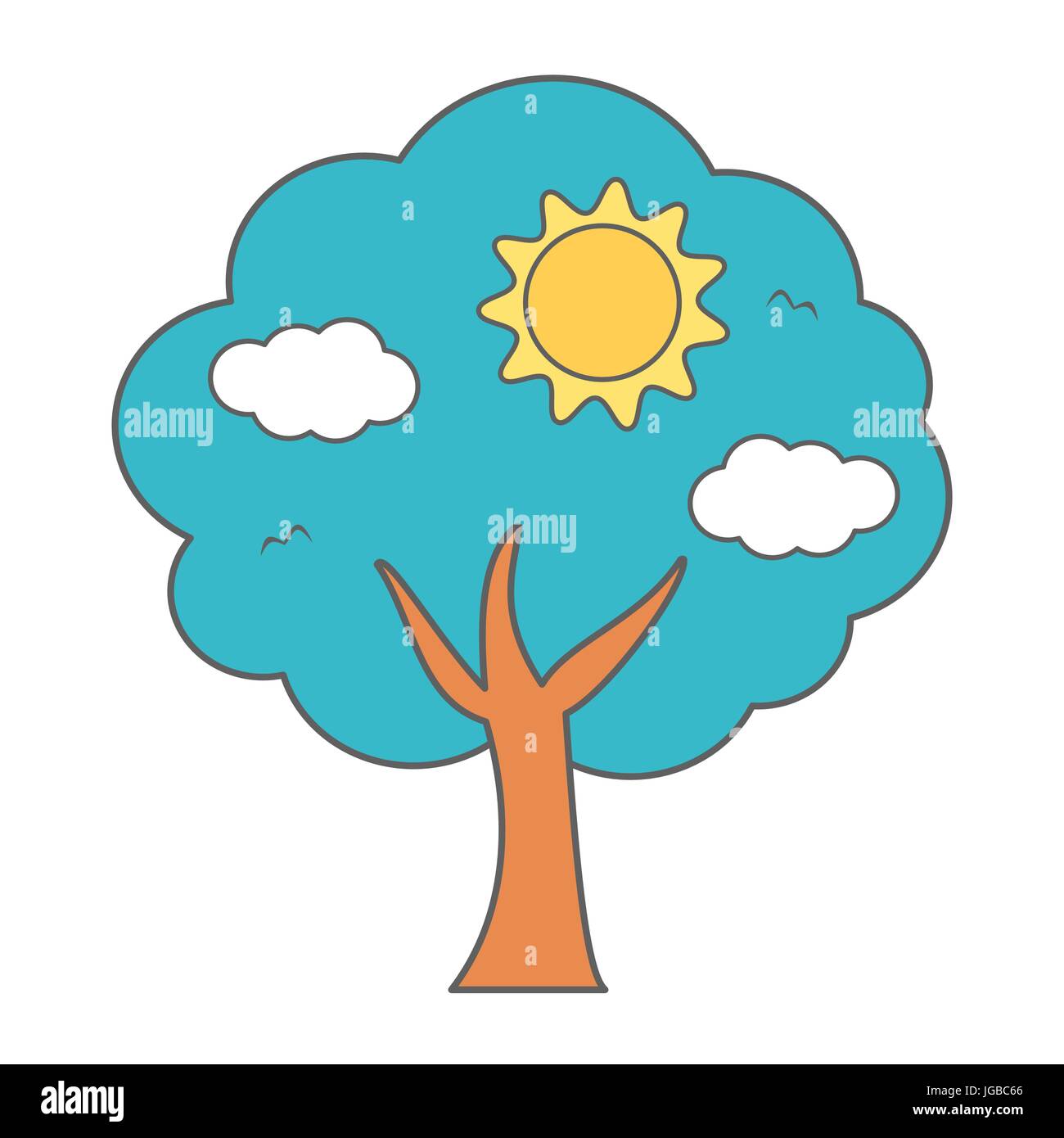 cute cartoon tree sunny day vector illustration isolated on white ...