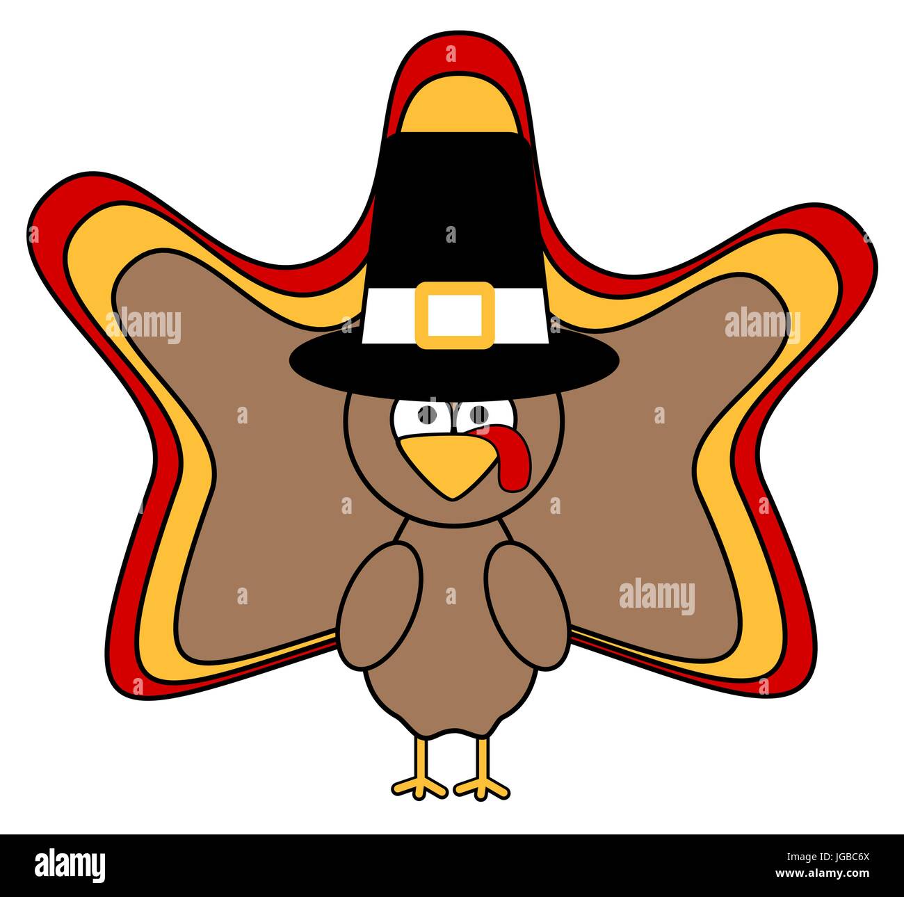 cute cartoon turkey wearing a pilgrim hat vector illustration isolated on white background Stock ...