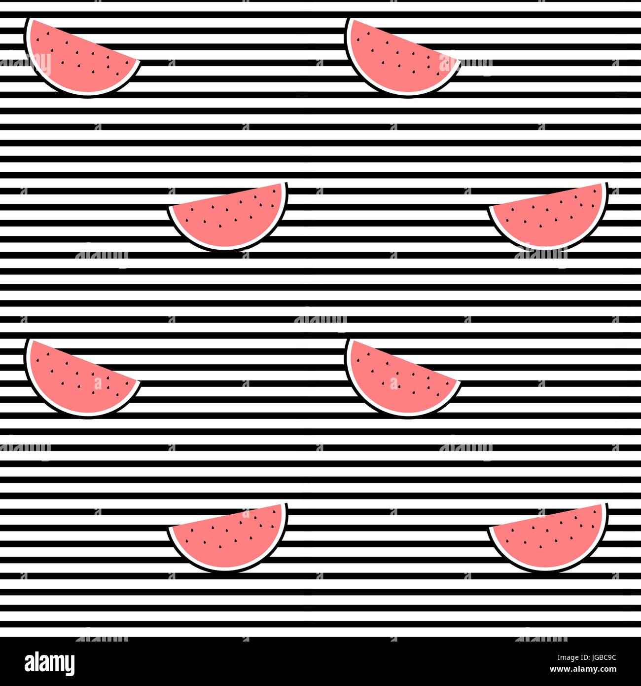 watermelon slice on black and white stripes seamless vector pattern ...