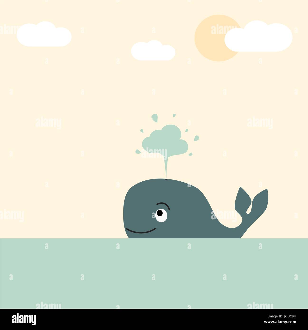 cute lovely cartoon whale in the sea vector pastel illustration for ...
