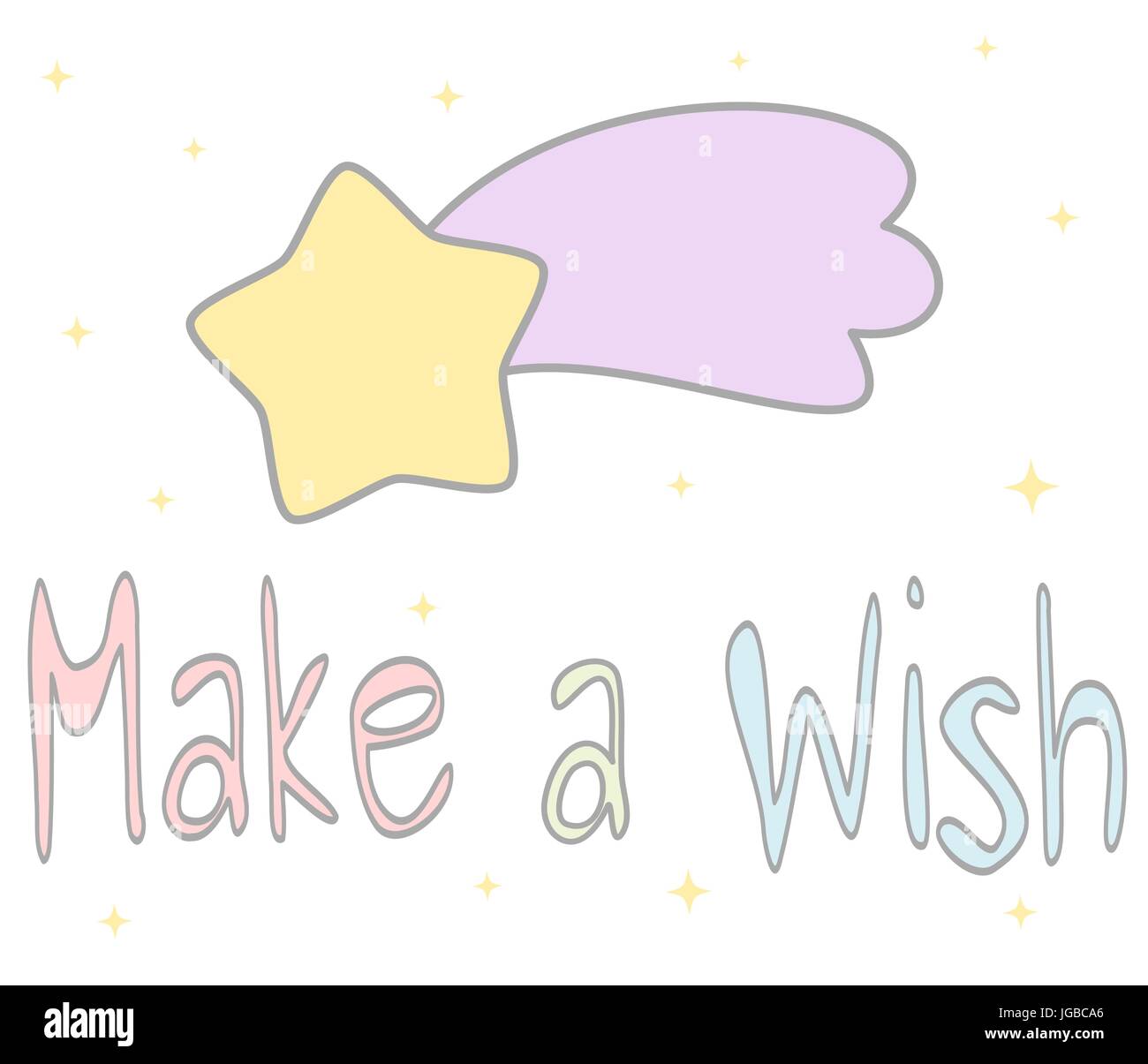 Cute Colorful Vector Make A Wish Hand Drawn Quote With Cartoon Comet Card Illustration Stock
