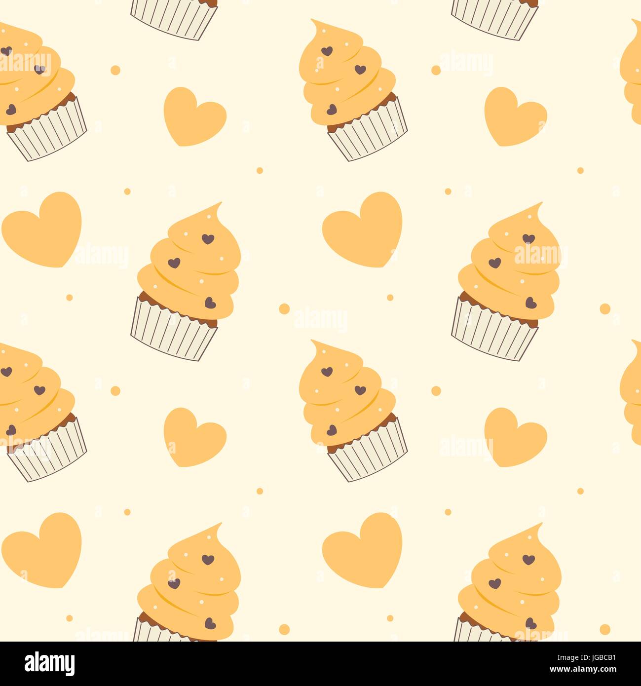 cute cartoon yellow cupcakes seamless vector pattern background ...