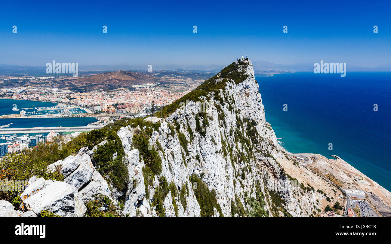 Wide view of the rocks of gibraltar from the observation deck Stock ...