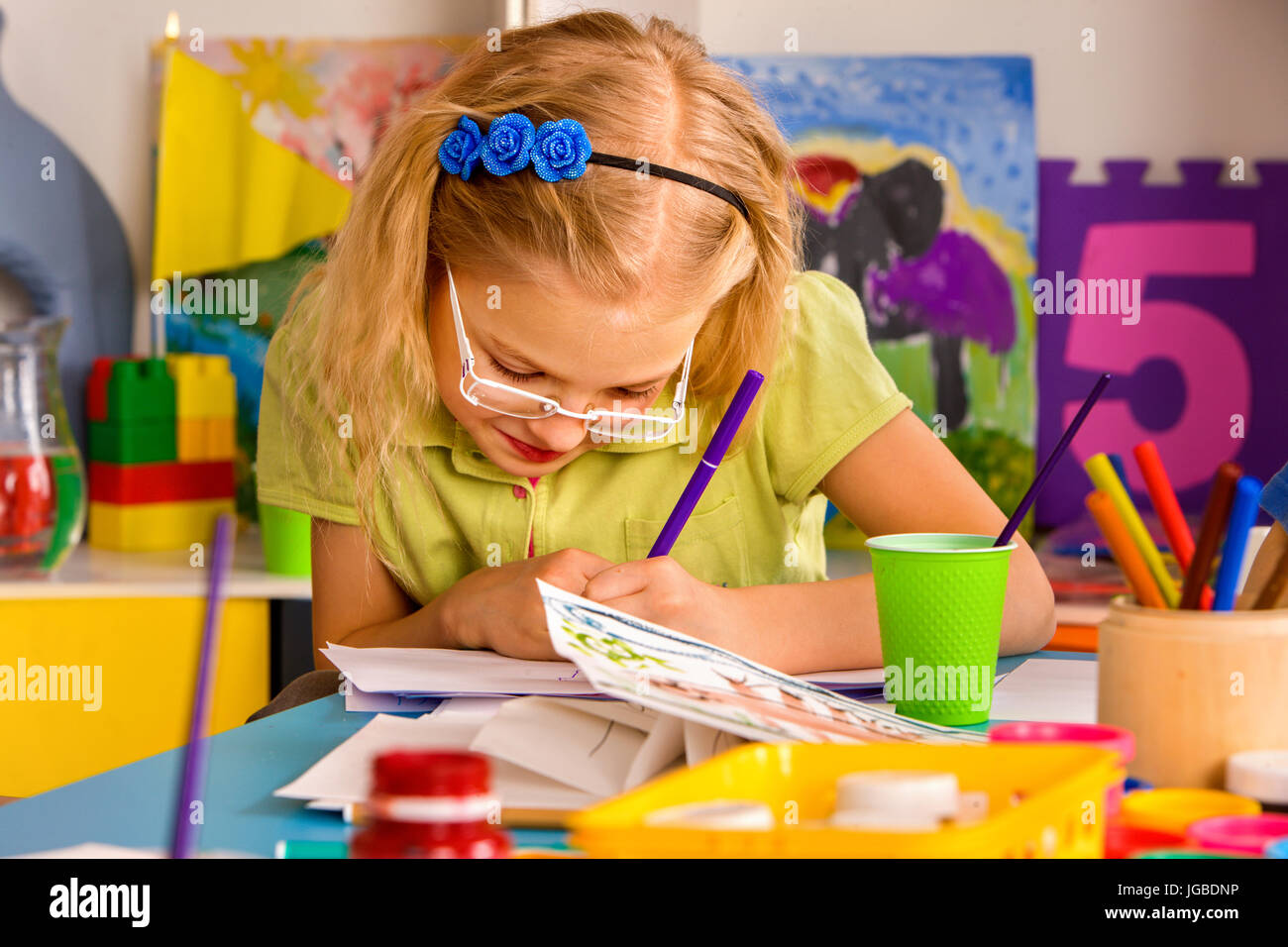 Small students children painting in art school class Stock Photo - Alamy