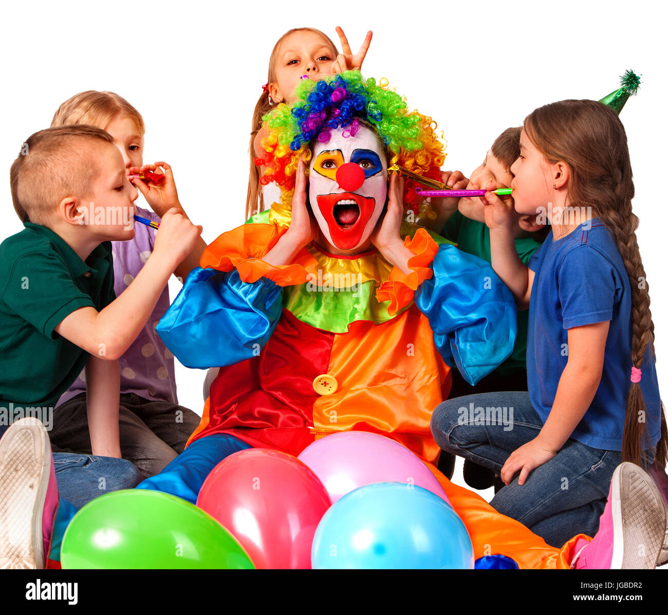 Birthday child clown playing with children. Kid cakes celebratory Stock ...