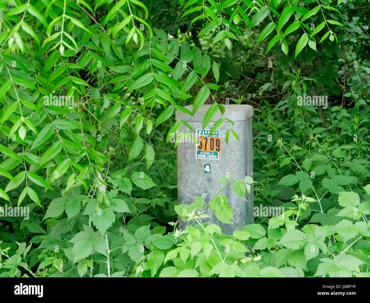 Buried telephone cable marker Stock Photo - Alamy