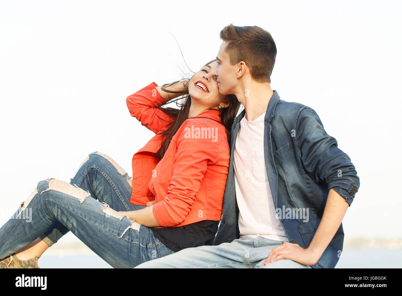 Gentle embrace. Date of teenagers. A loving couple Stock Photo - Alamy