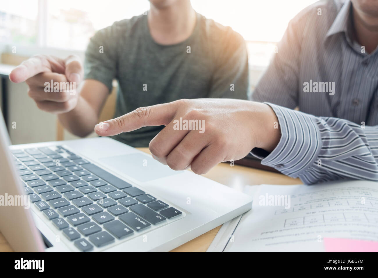 Teaching helping technology concept. Woman young teacher or tutor with ...