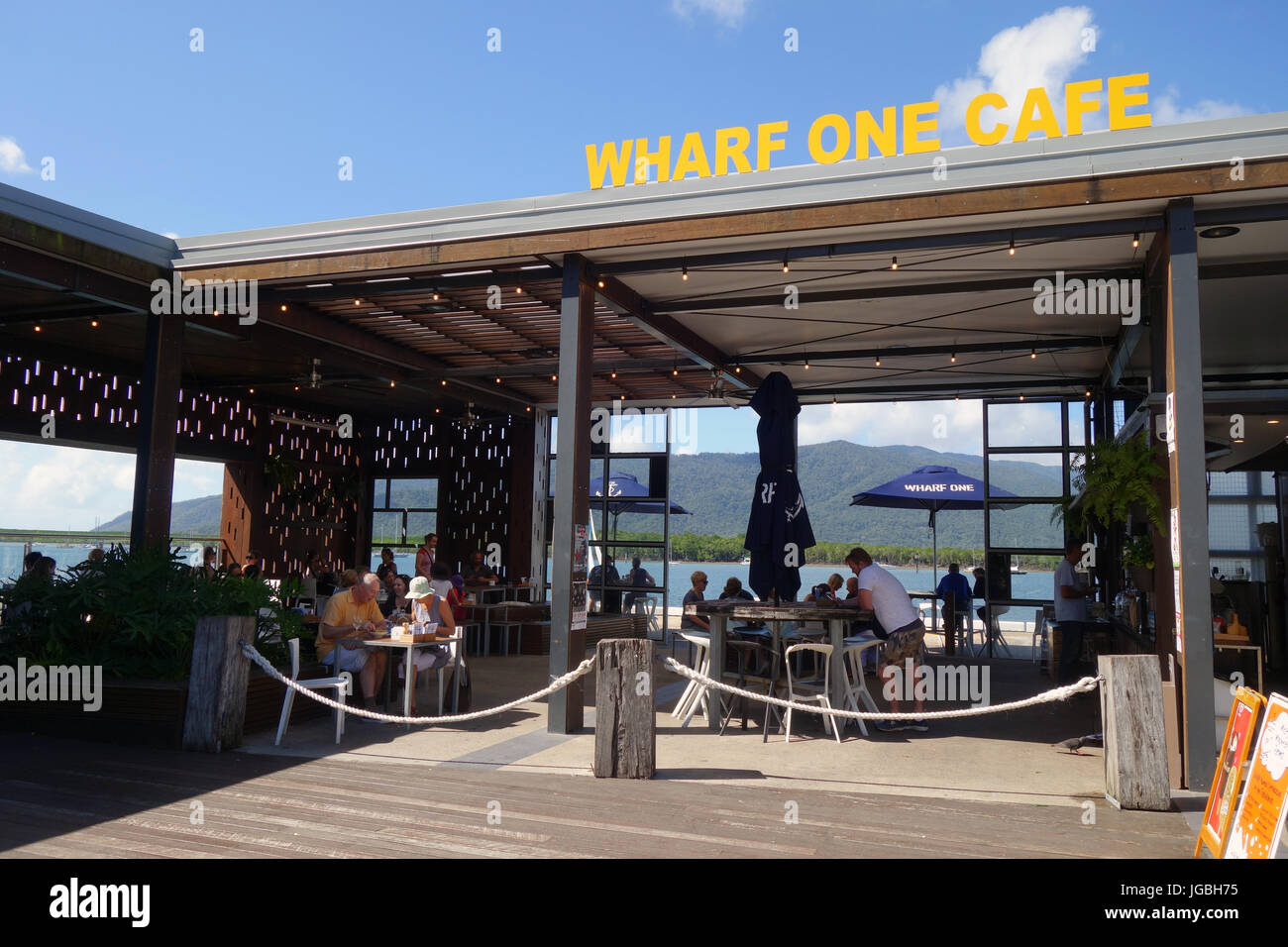 Wharf One cafe overlooking Trinity Inlet, Cairns, Queensland, Australia ...