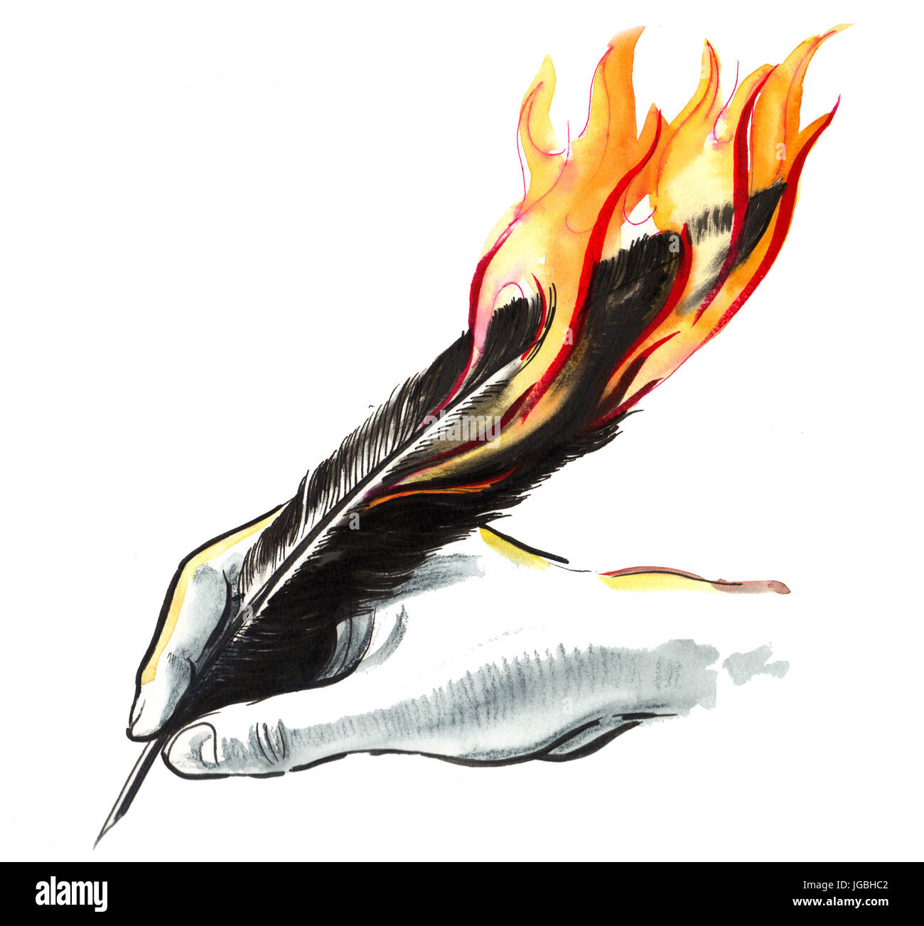 Hand writing with a burning quill Stock Photo - Alamy