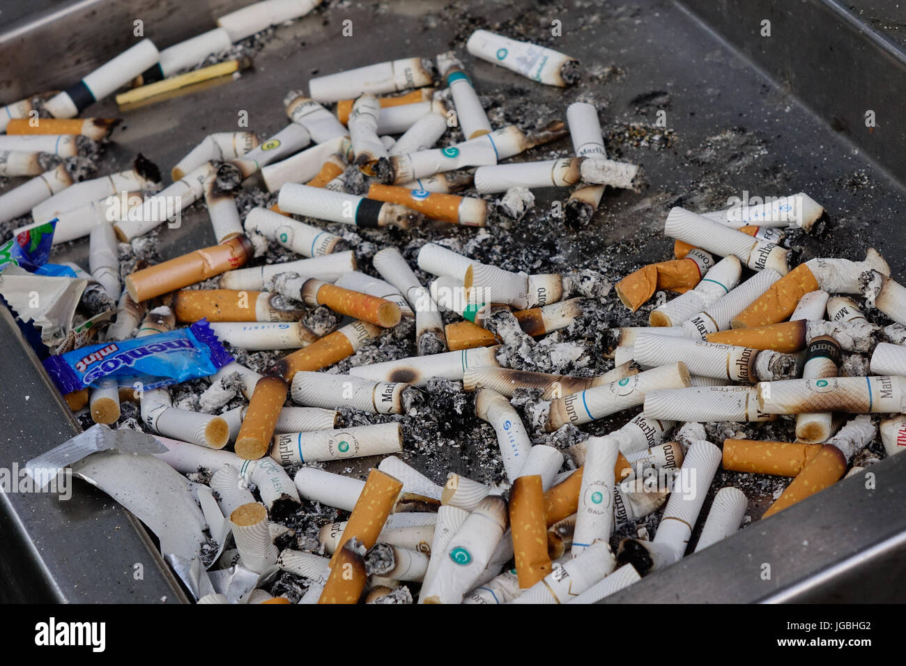 Manila, Philippines - Dec 21, 2015. The cigarette on the ashtray at an ...
