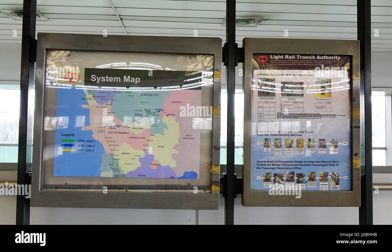 Manila, Philippines - Dec 20, 2015. Subway system information at EDSA ...